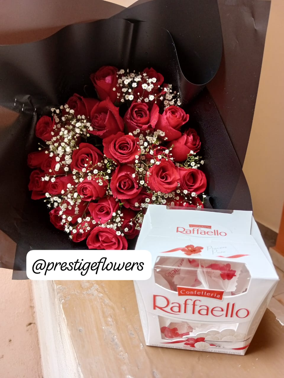 RAFFAELLO CHOCOLATE & RED ROSES BOUQUET - Prestige Flowers